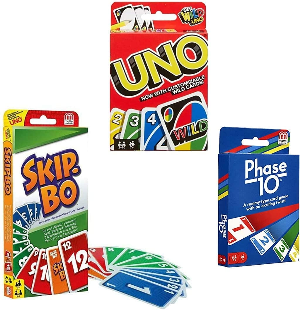 Set de juegos de cartas Mattel (Skip Bo, Uno y Phase 10) | Bodega ...