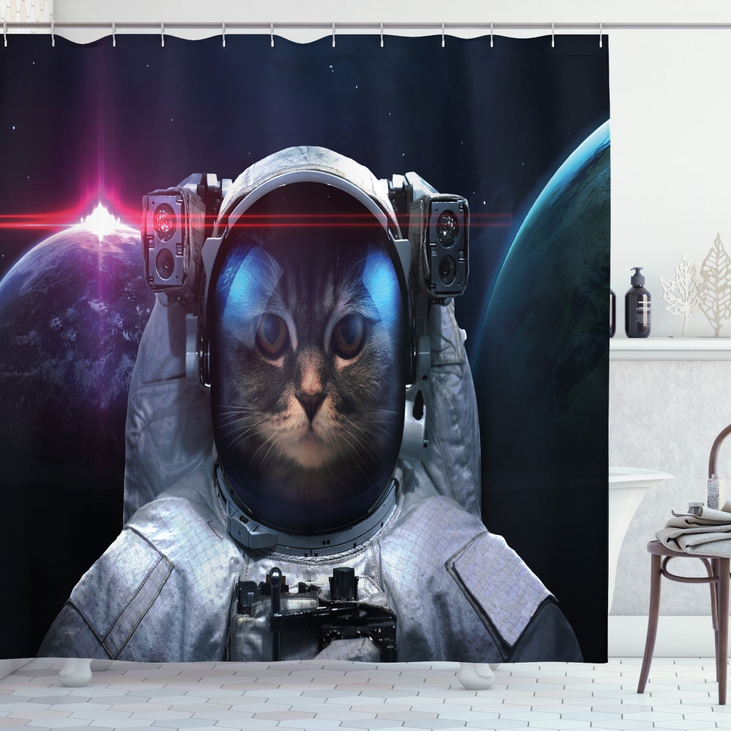 Ambesonne Space Cat Shower Curtain, Galaxy Cosmos Nebula, 69"Wx75"L ...