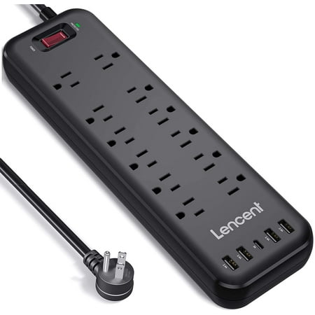 Power Bar, Surge Protector with 12 Outlets & 5 USB Ports(4 USB-A & 1 ...