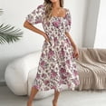 Aellinatey Women's Bohemian Square Neck Puff Sleeve Short Sleeve A-line ...