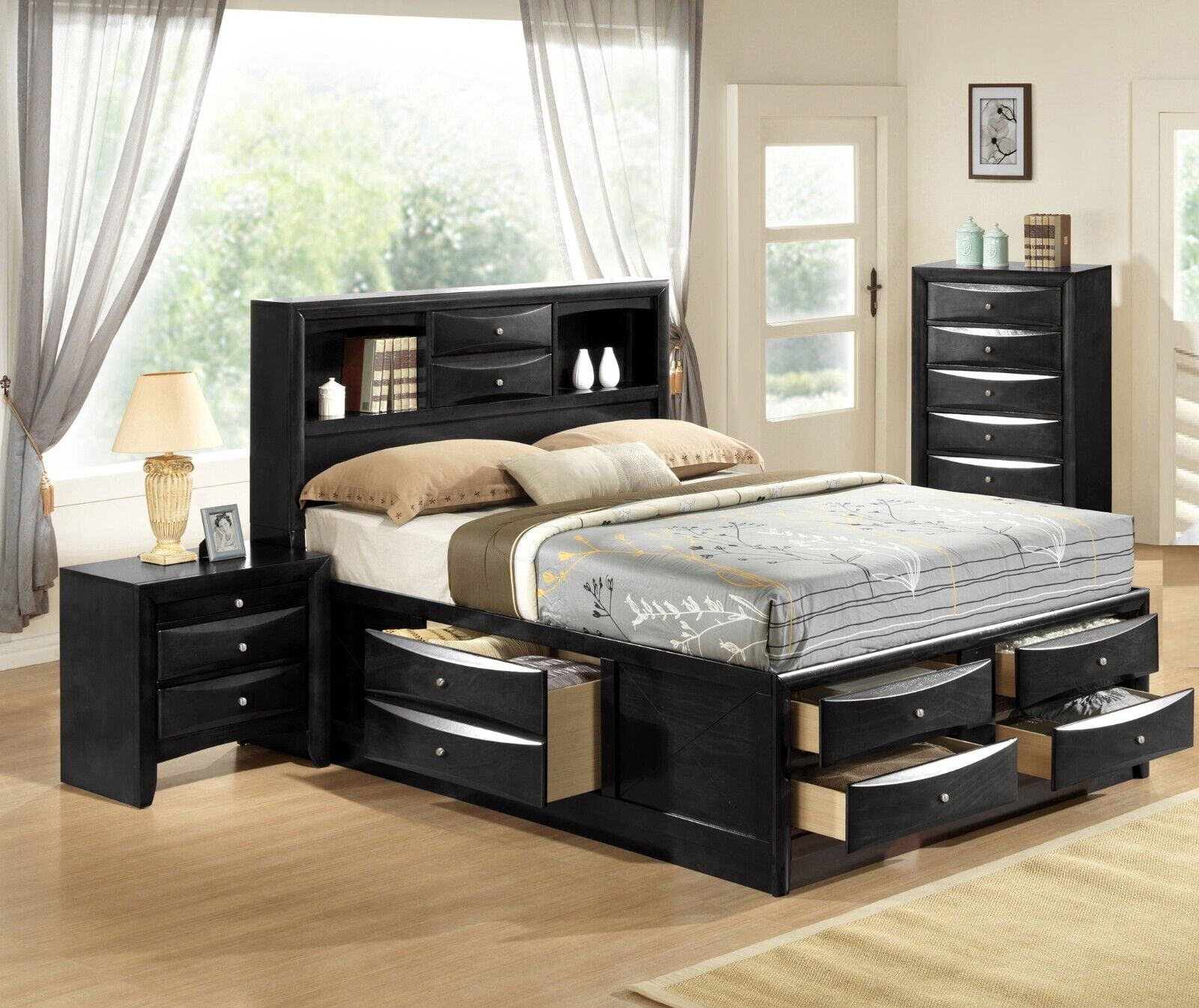Contemporary King Size 3pc Bedroom Set Storage Bed Chest Nightstand ...