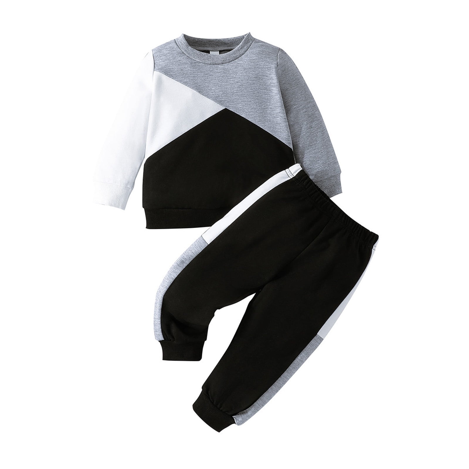 Tarylea Boys Clothes Color Blocked Outfits Crew Neck Long Sleeve Sweatshirt Elastic Waist Cinch Bottom Sweatpants Casual Fall Suits