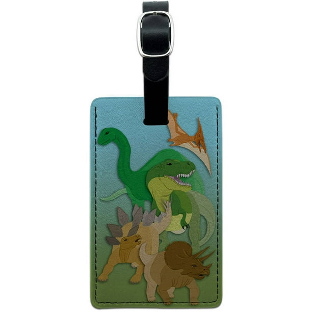 Dinosaurs T-Rex Triceratops Stegosaurus Leather Luggage ID Tag Suitcase ...