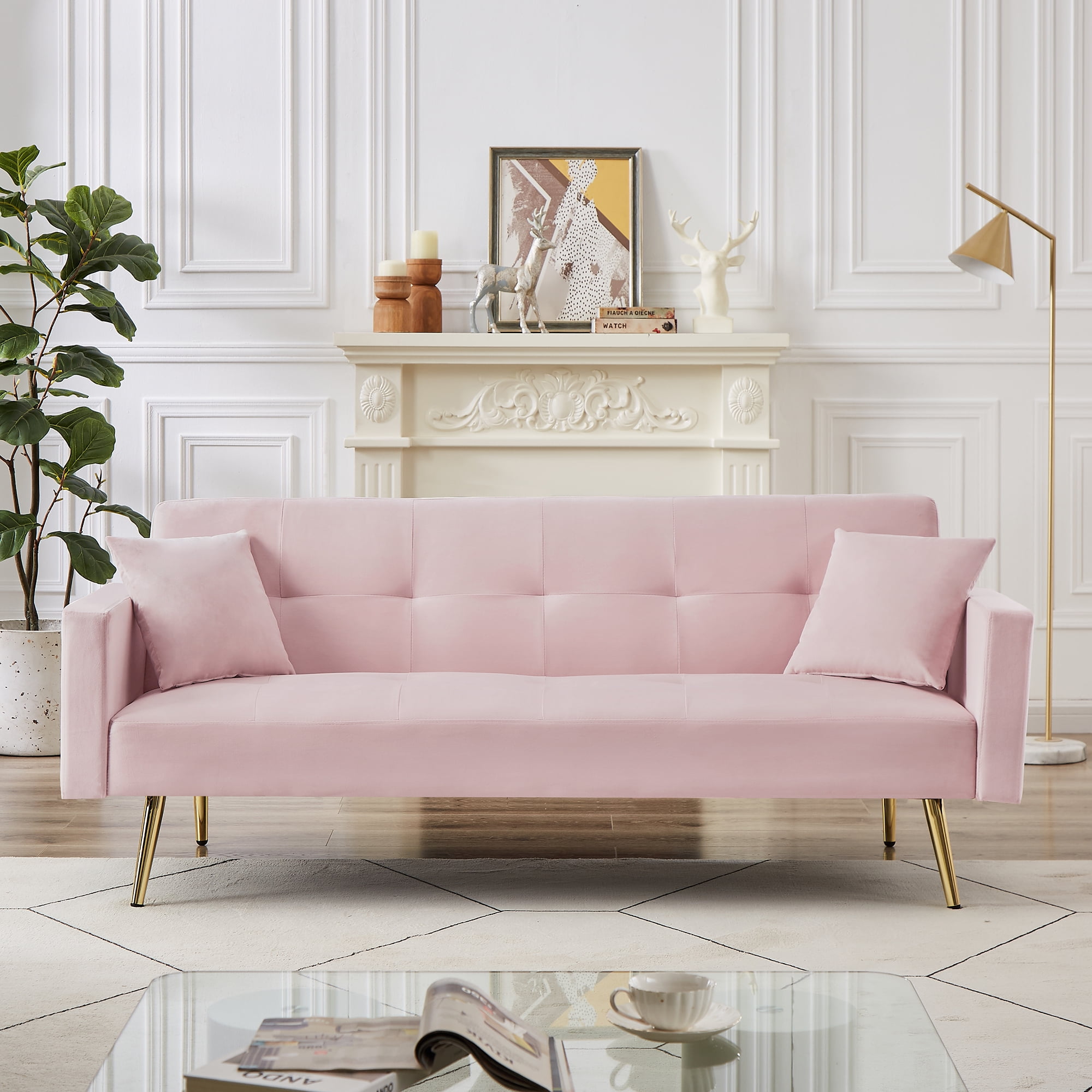 CoSoTower Pink Velvet Convertible Folding Futon Sofa Bed , Sleeper Sofa ...