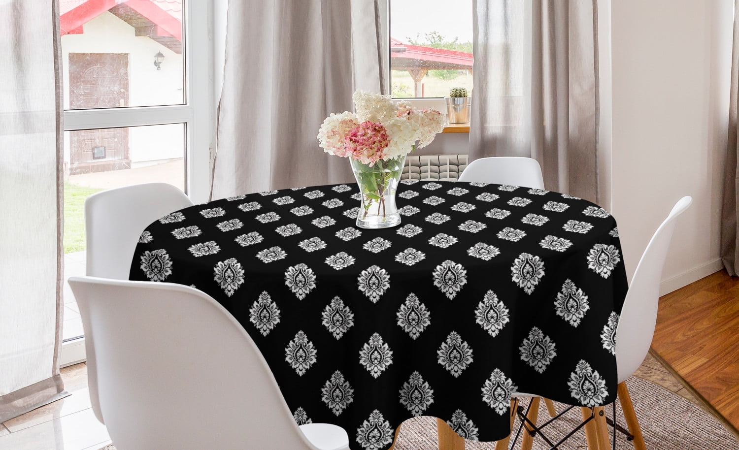Vintage Round Tablecloth, Ancient Style Damask Inspired Pattern Royal ...