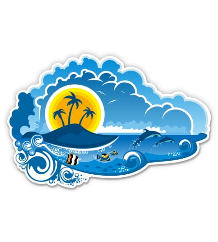 Tropical Island Beach Vacation Palm Trees Ocean - 3" Vinyl Sticker ...