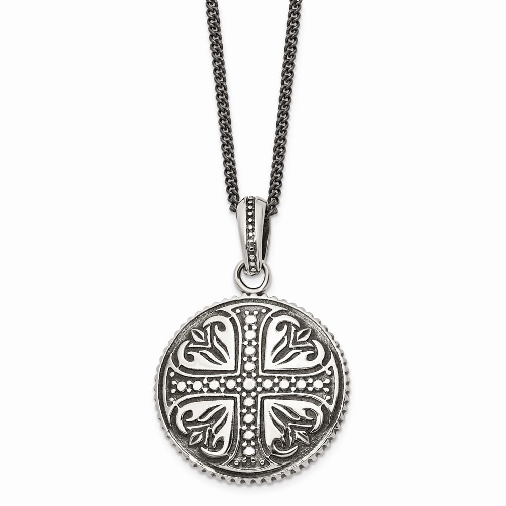 Mia Diamonds Stainless Steel Polished and Antiqued Cross Circle 22in ...