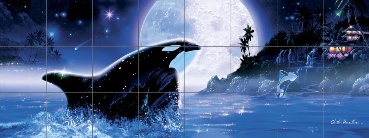 Tile Mural Bathroom Backsplash - Orca Moon ii - by Christian Riese ...
