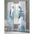Blue Coastal Crab Sheer Curtains for Living Room Bedroom Summer Ocean ...