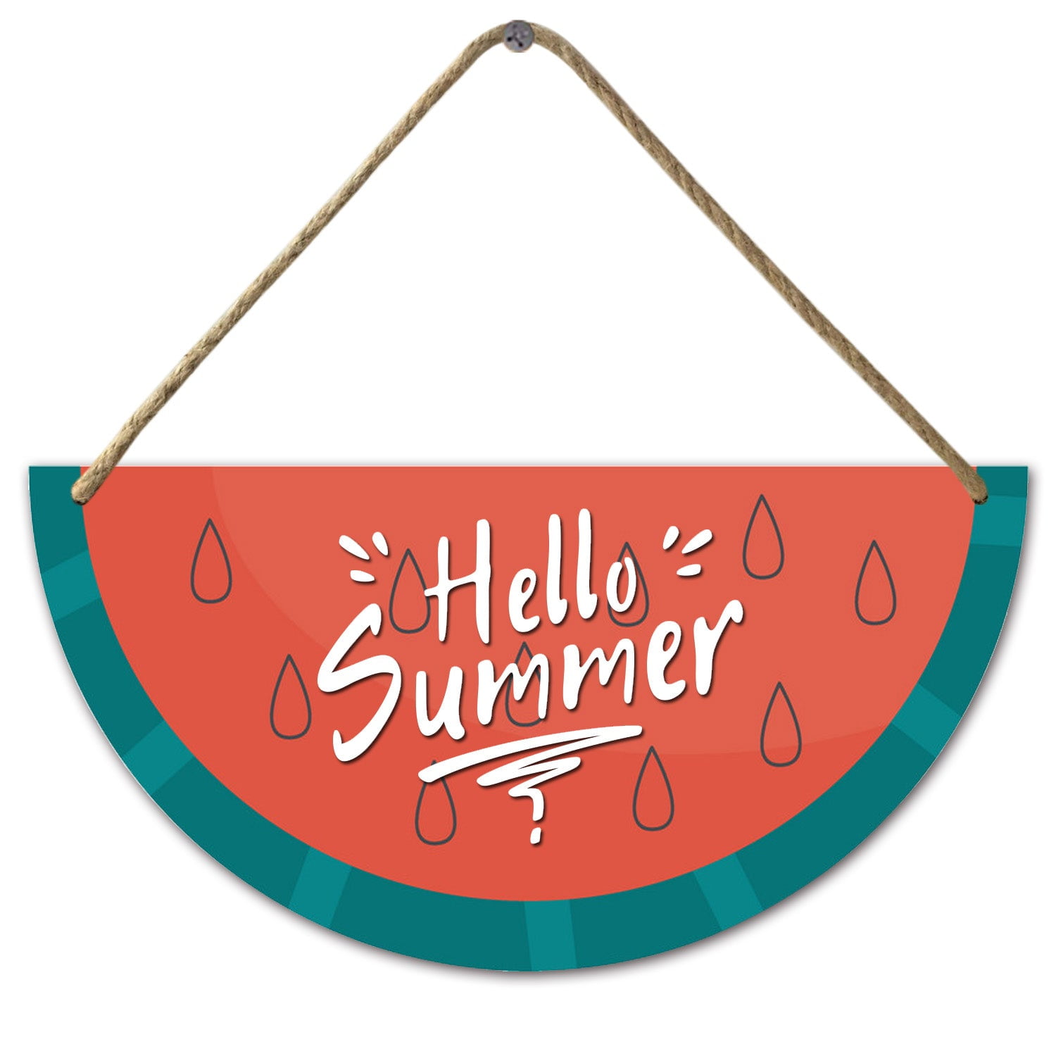 Eveokoki Watermelon Door Sign Hello Summer Door Hanger Wood Front Door