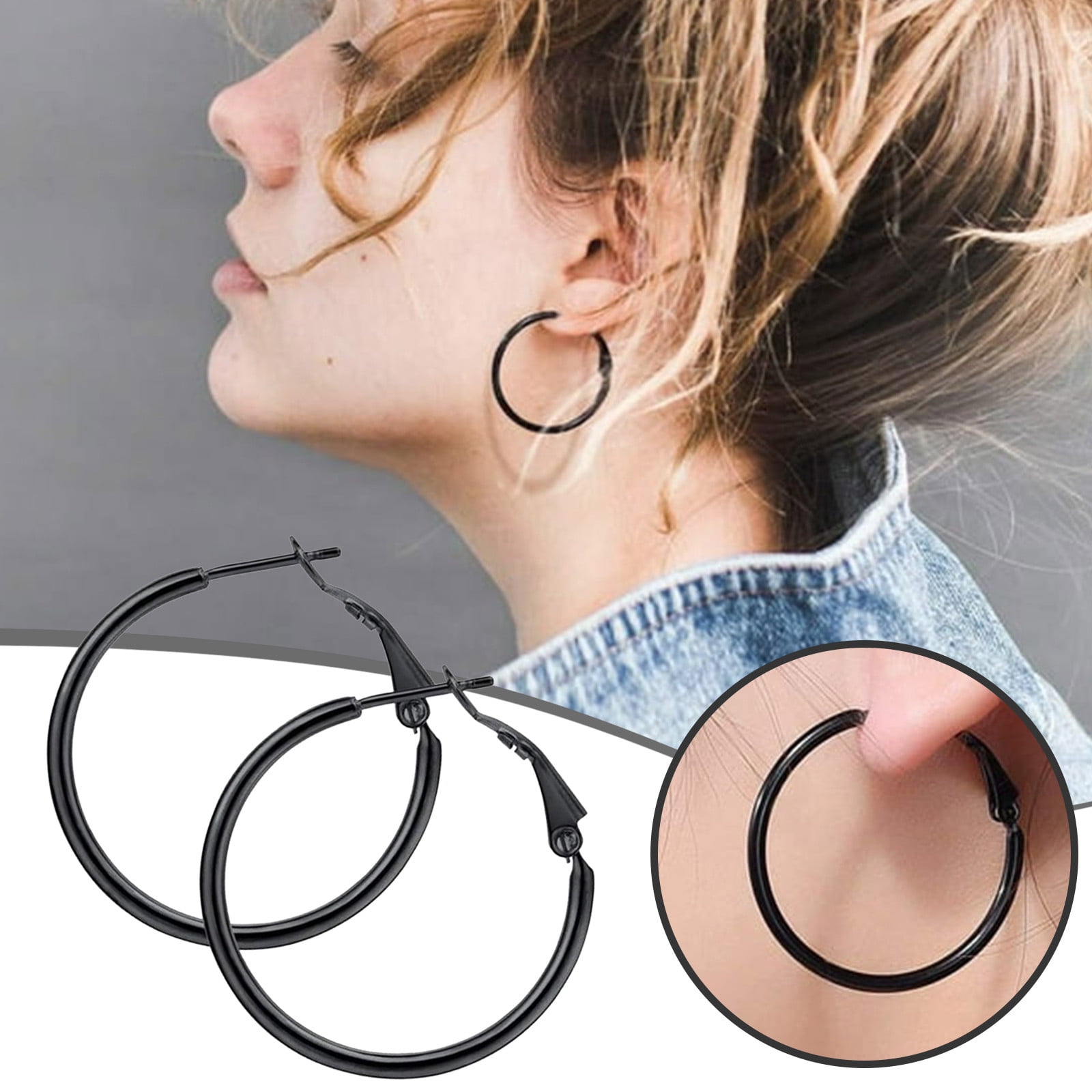 Click here for Shaguozhou Black Huggie Hoop Earrings For Women Mi... prices