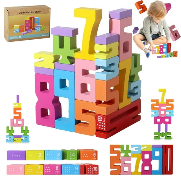 Bloques de construcción de números de madera Montessori para niños ...