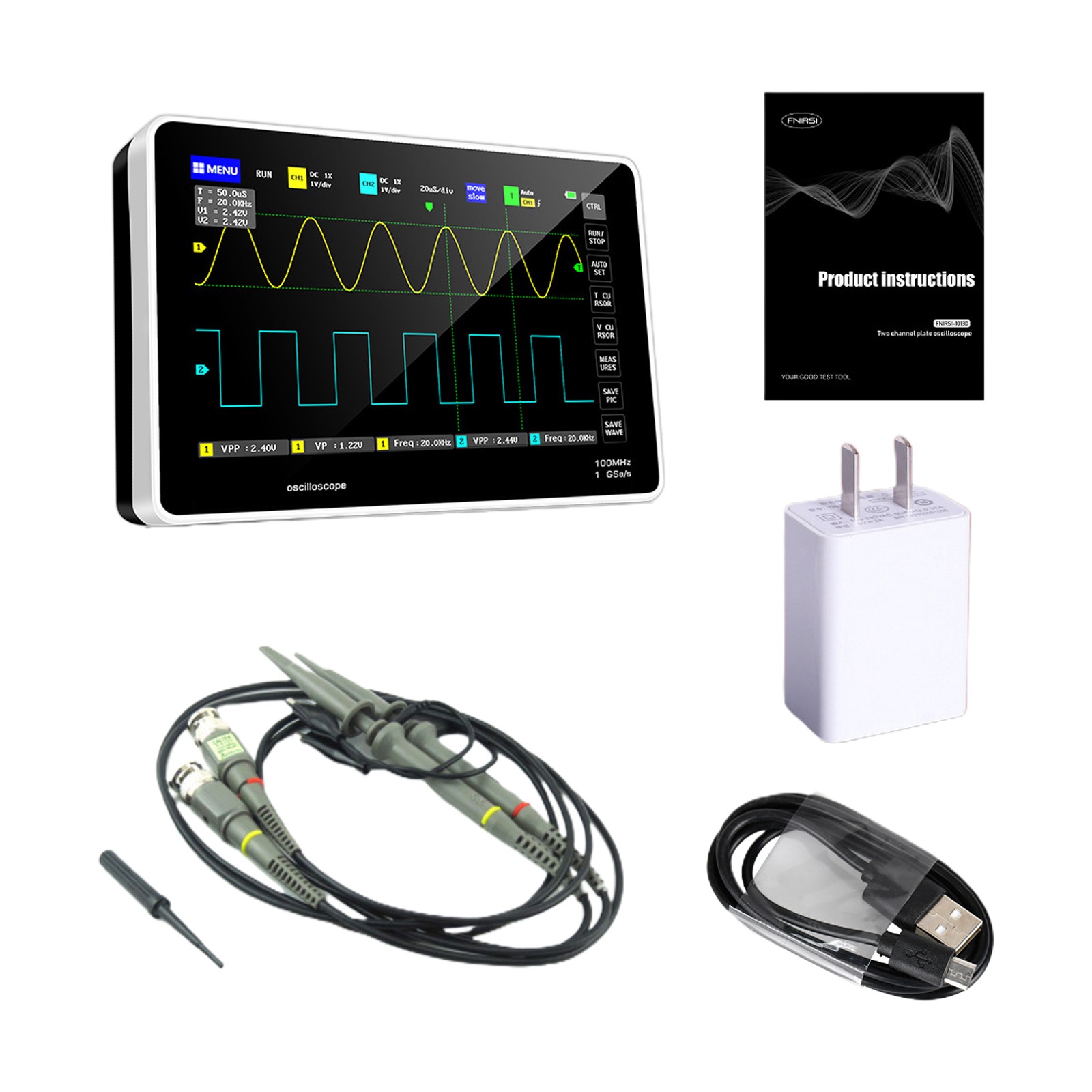 2 Channel Desktop Oscilloscope 1013D 7" 100MHz Digital Touch Panel ...
