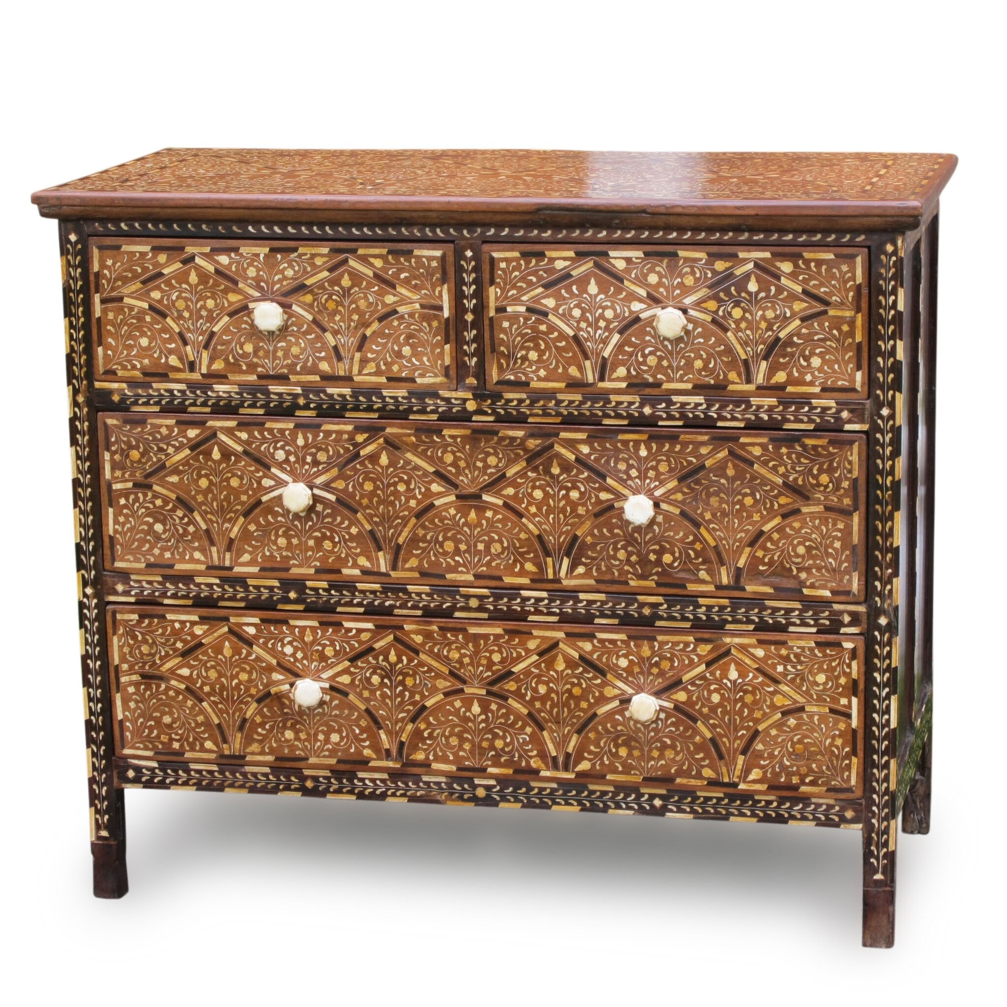 Teakwood Bone Inlaid Chest of Drawers, Bone inlay commode, Bone inlay ...