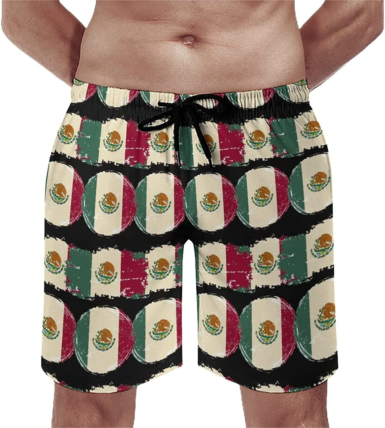 Men's Grunge-Mexico-Flag-Mexican-Flag Quick Dry Board Shorts with Mesh ...