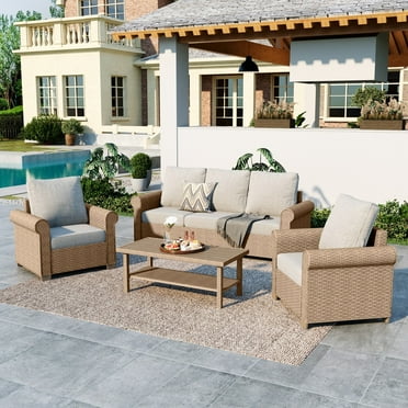 Summit Living 4-Piece Wicker Patio Furniture Set, 5-Seat Rattan Outdoor ...