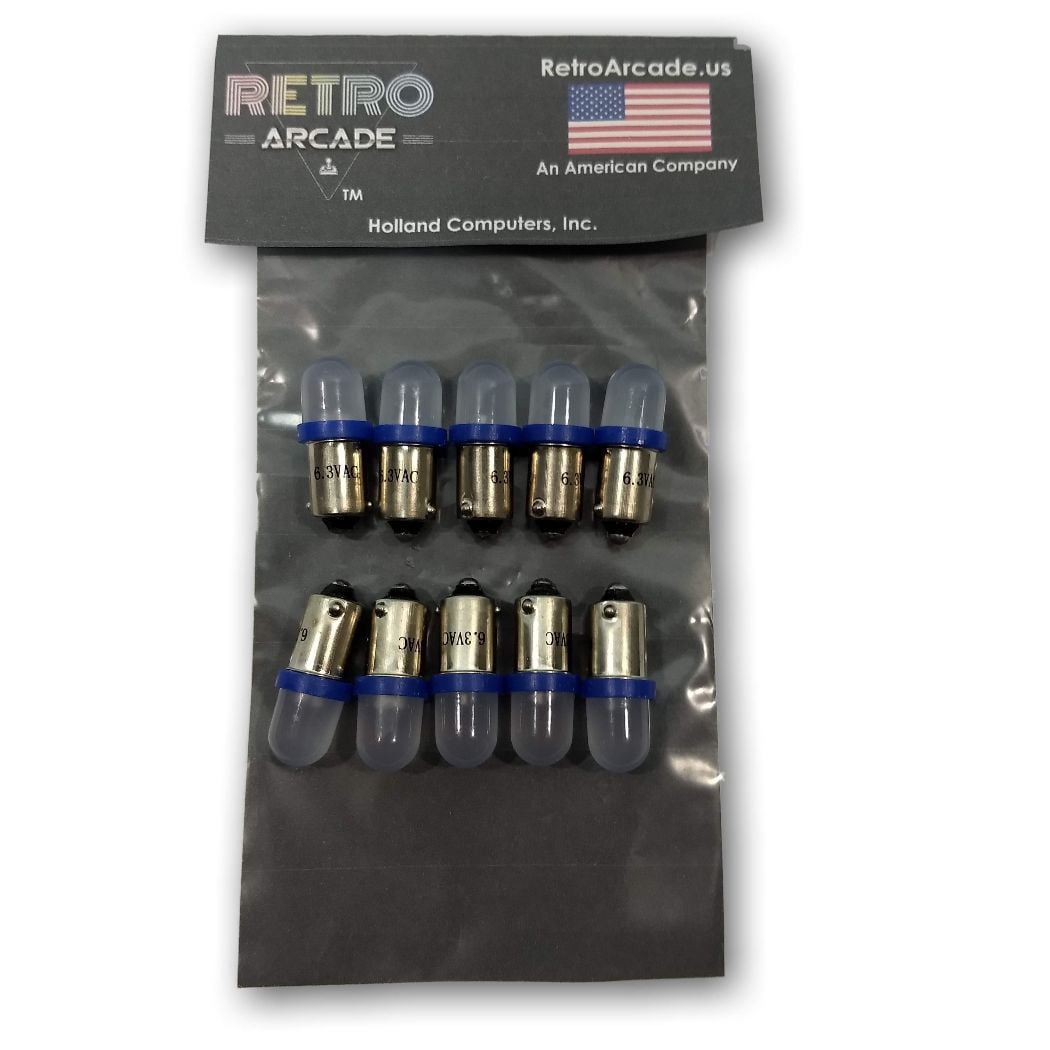 10 Pack Blue Frosted Pinball 6.3 Volt AC LED Round Replacement Bulbs 44 ...
