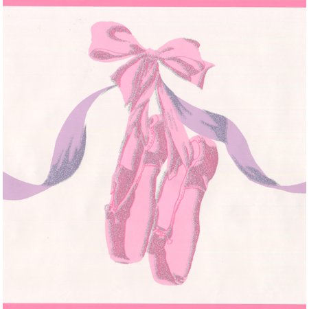 Retro Pink Ballet Slippers on the Wall White Wallpaper Border for Kids ...