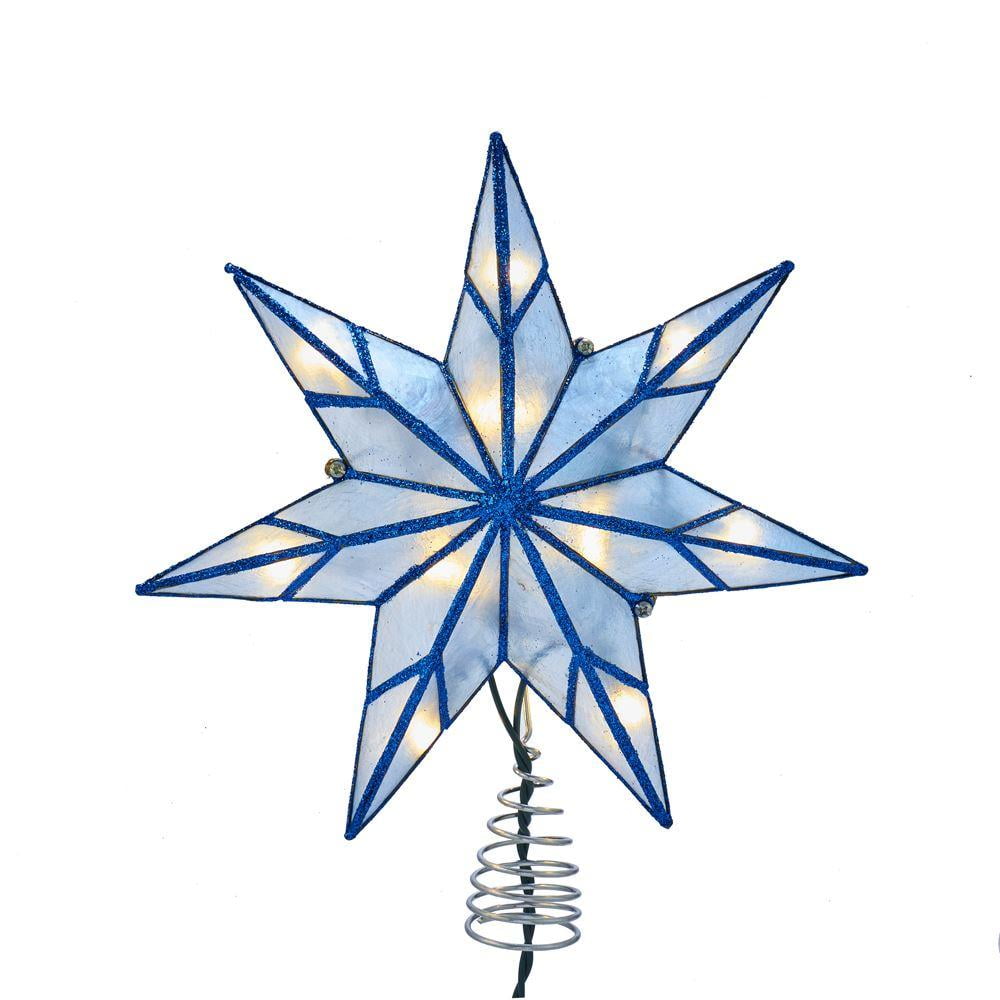 Glittered Edge 7-Point Capiz Star Christmas Tree Topper, Blue, 9-Inch ...