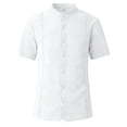 BONIXOOM Men's Shirt, Mandarin Collar Linen Beach Shirt, Short Sleeve ...