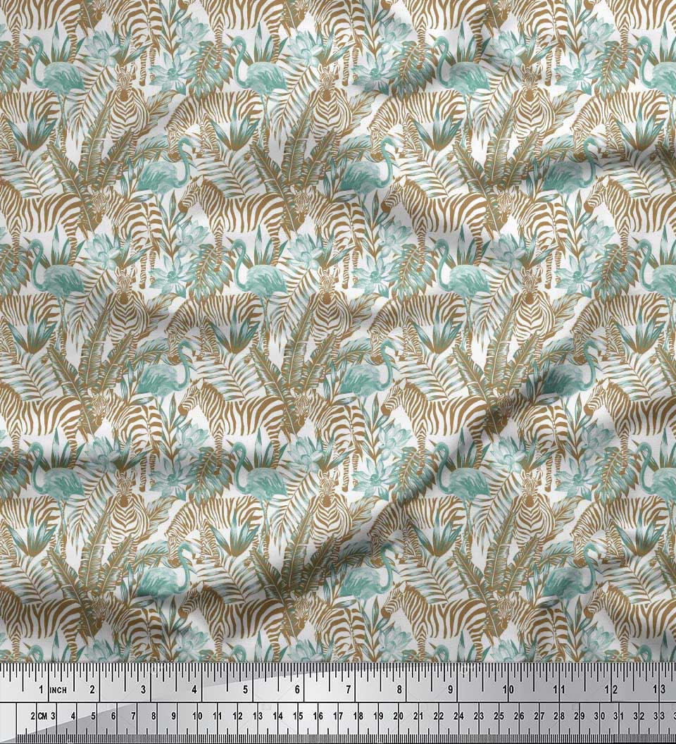 Soimoi Brown Cotton Cambric Fabric Tropical Leaves,Flamingo & Wild ...