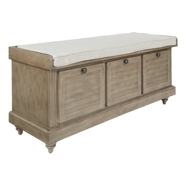 Weston Home Marin Storage Bench with Linen Seat Cushion, Antique White ...