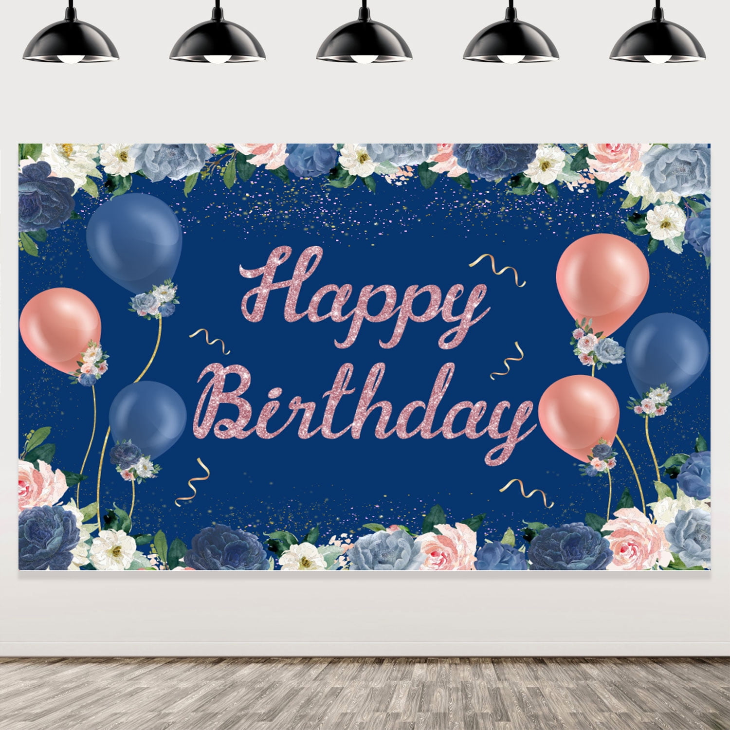 Rose Gold Happy Birthday Backdrop Decorations for Women Pink and Gold Background Party Supplies ...