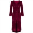 Yuzhih Womens Dresses Formal Dresses For Women Padded Shoulder Long Sleeve V Neck Velvet