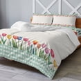 4 Piece Duvet Cover Set Full, Spring Watercolor Tulips on Beige Soft ...