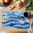 Blue Coastal Placemats Set of 8 Modern Abstract Beach Waves Ocean Place ...