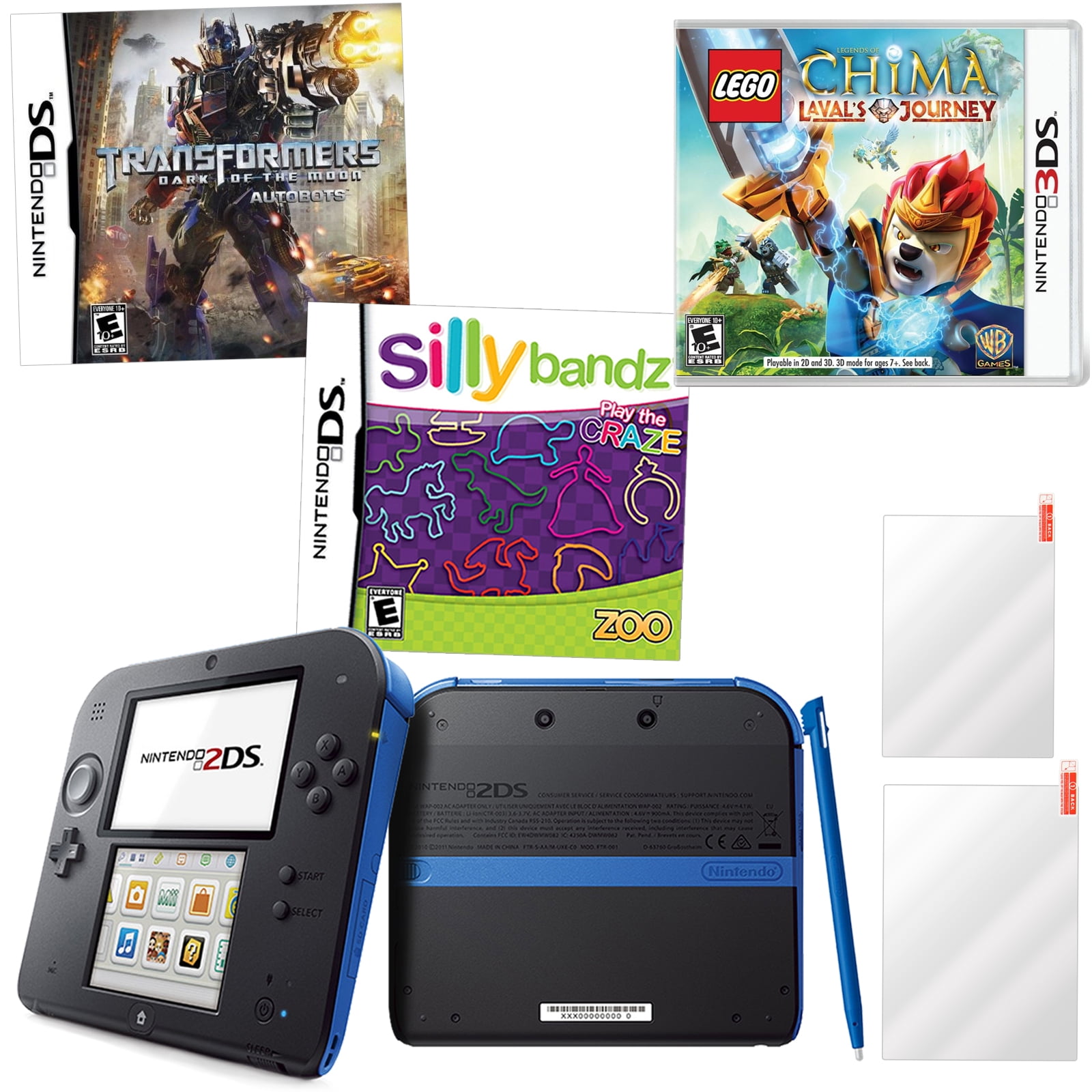 Nintendo 2DS Blue Bundle with 3 Games & Screen Pro - Walmart.com