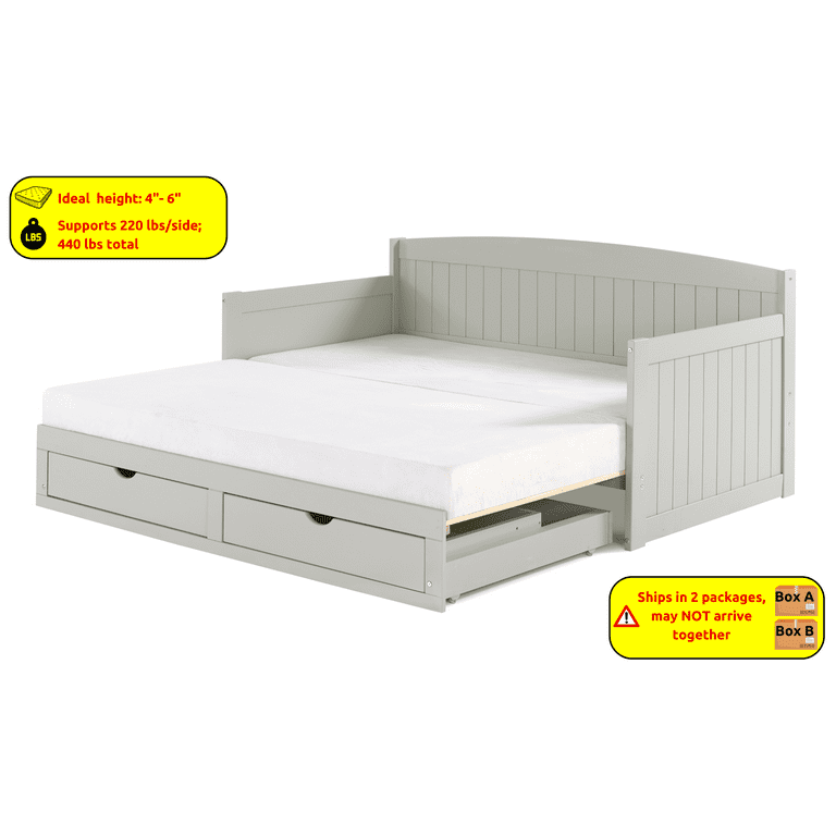 Alaterre Harmony Daybed with King Conversion Brazilian Pine Construction Trundle Bed for Boys and Girls Gray Walmart