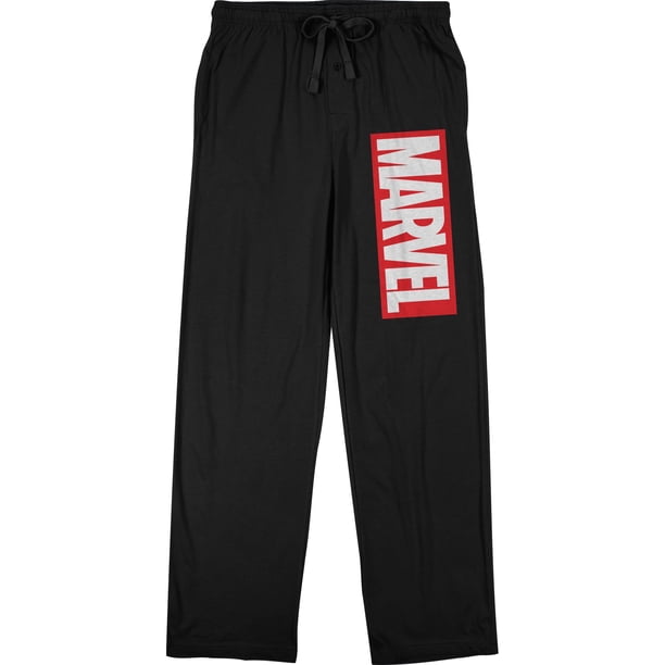 Marvel Comic Book Retro Logo Mens Black Graphic Print Sleep Pajama ...