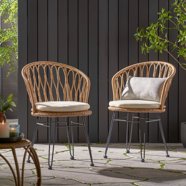 Noble House Outdoor Dining Chair - Wicker/Rattan - Set of 2 - Beige ...