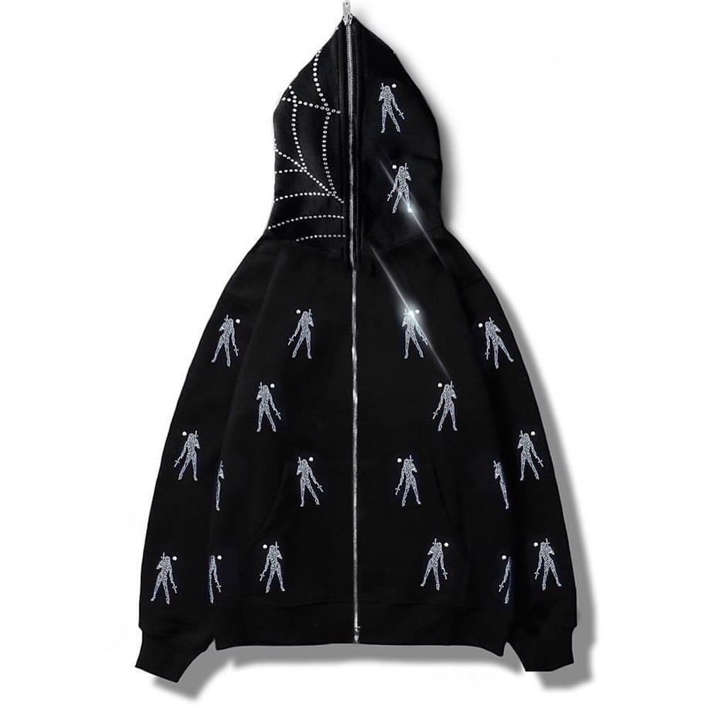 CNSTORE Y2K Hoodie Full Zip Up Hoodie Over Face Women Men Skeleton Skull Print Hooded Aesthetic ...
