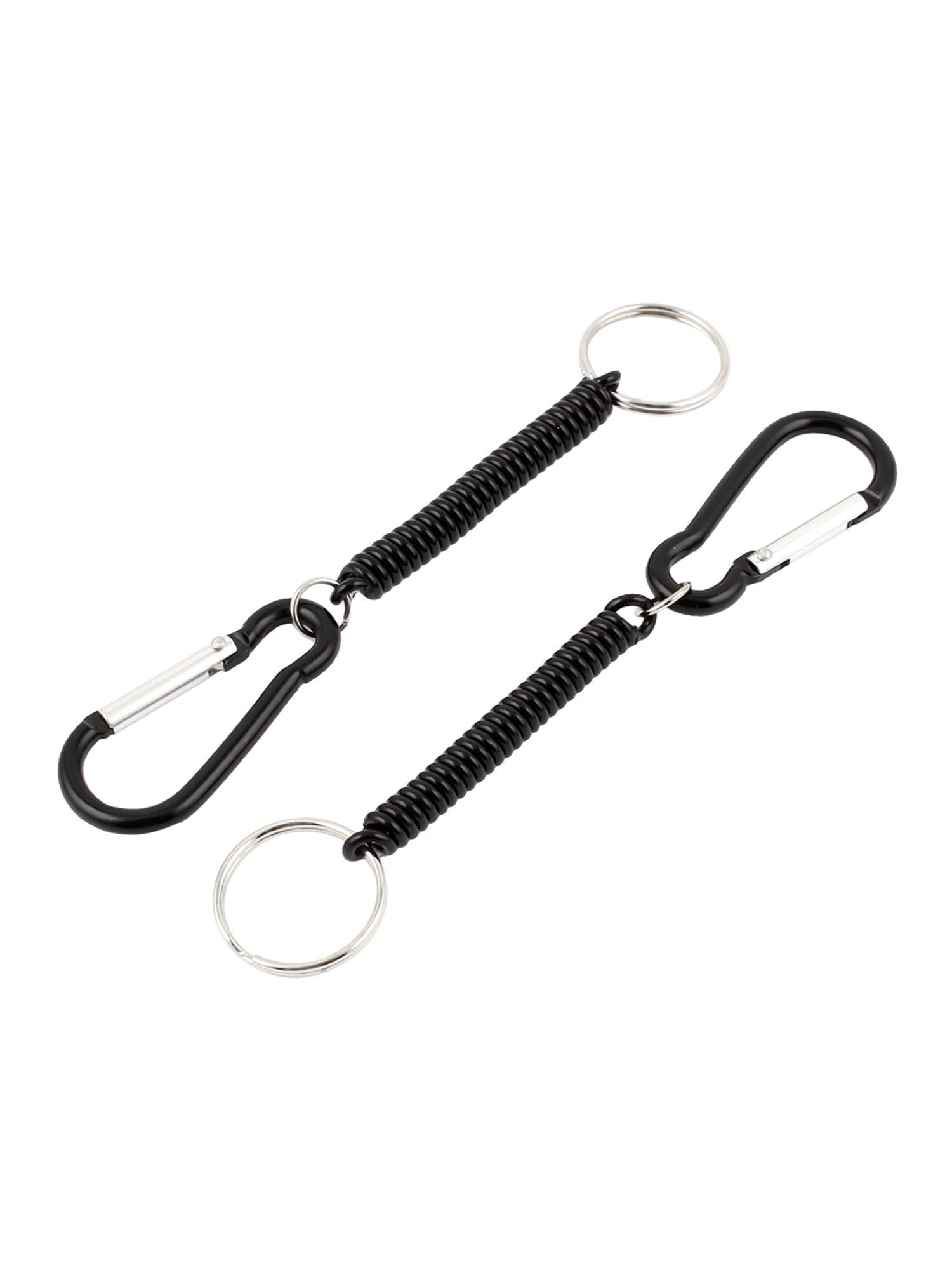 2 Pcs 5 Carabiner Hook Elastic Spring Coil Key Chain Strap Rope Black ...