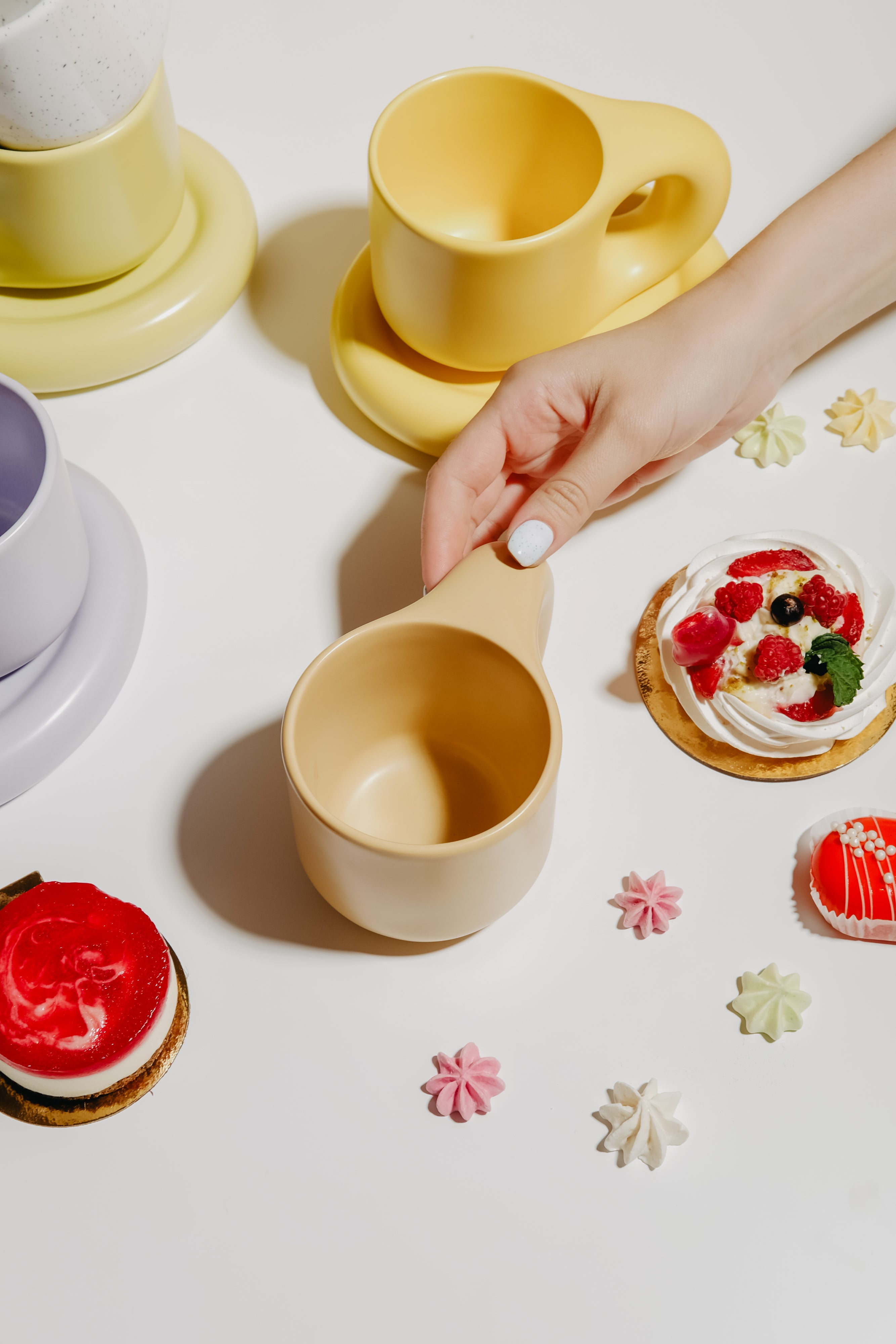 Nordic Style Chubby Handle Mug Ceramic Office Mug Plate Cute Coffee Cup ...