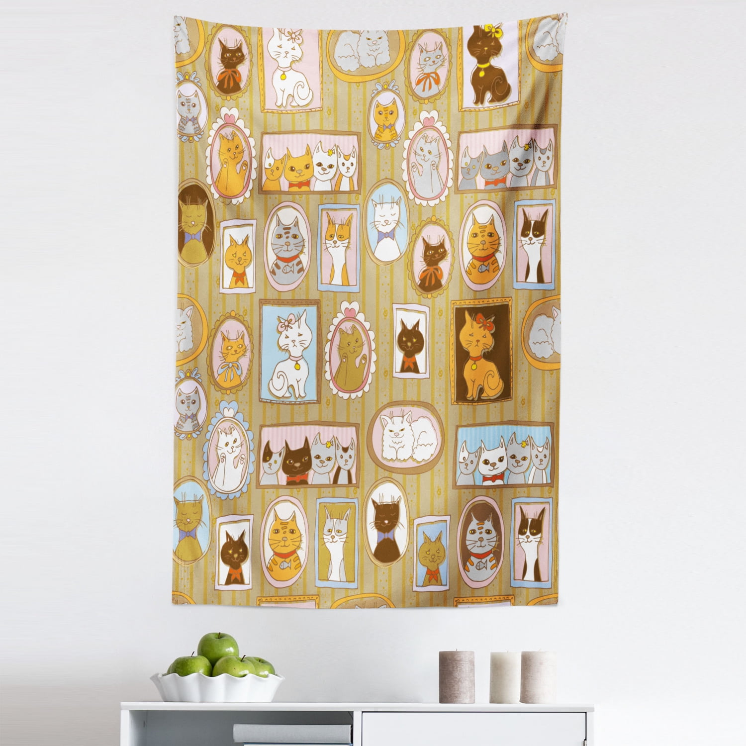 Cat Tapestry, Family Tree of a Kitty with Portraits Domestic Feline ...