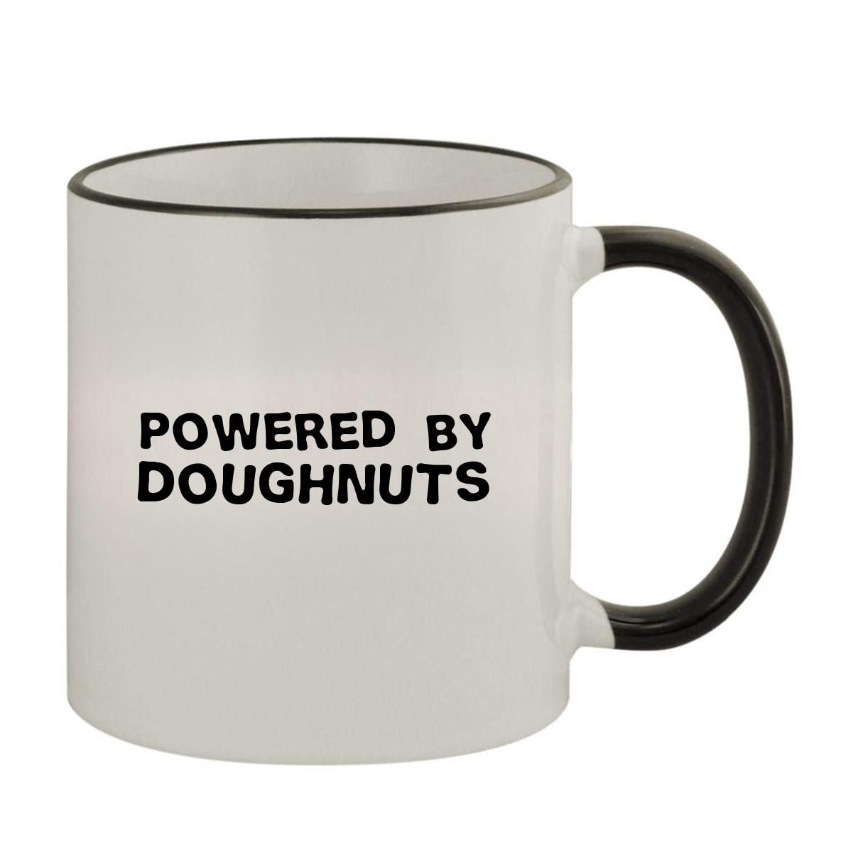 Powered By Doughnuts - 11oz Colored Rim and Handle Coffee Mug, Black ...