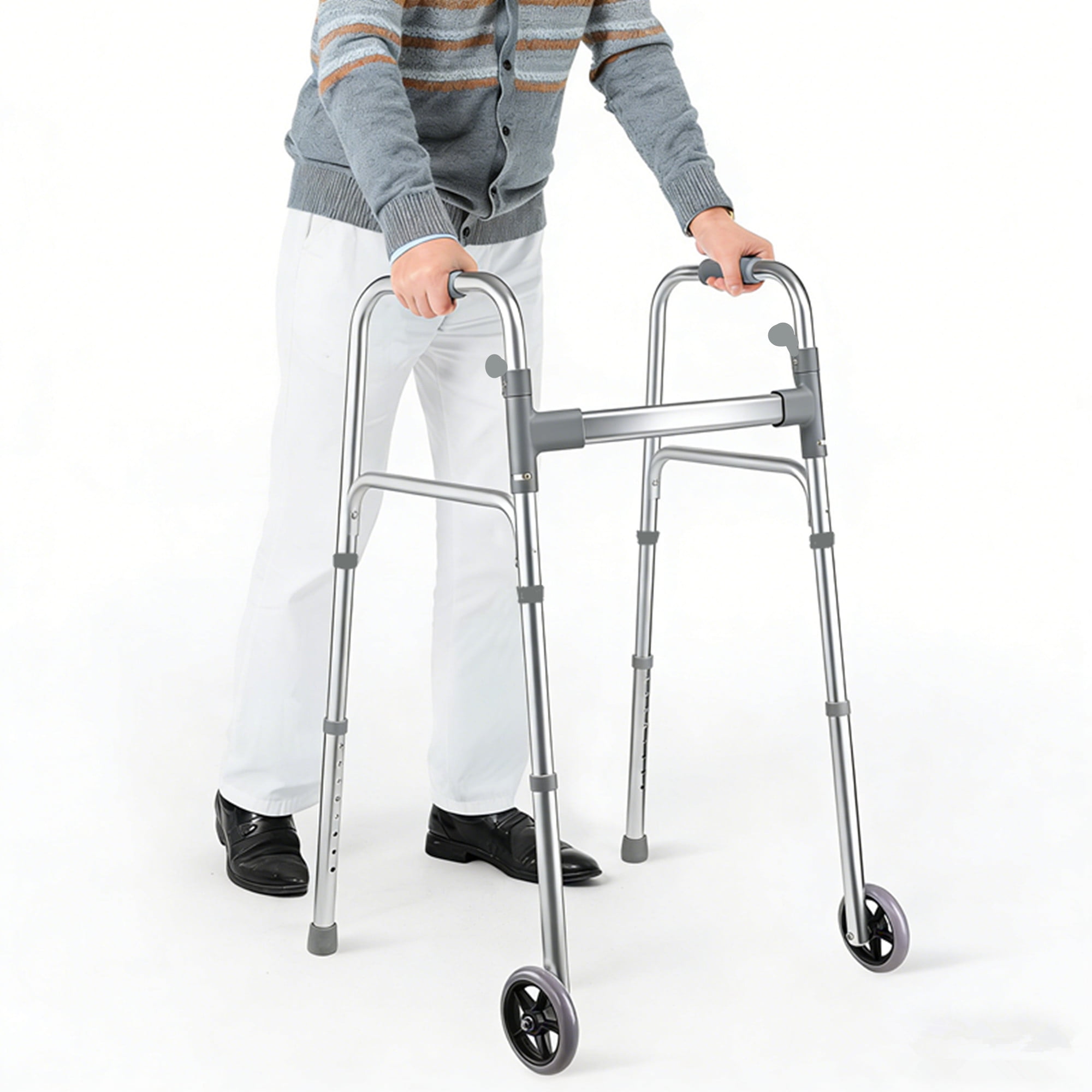 Folding Walker with 5" Wheels, Lightweight Aluminum Walker with 8 ...