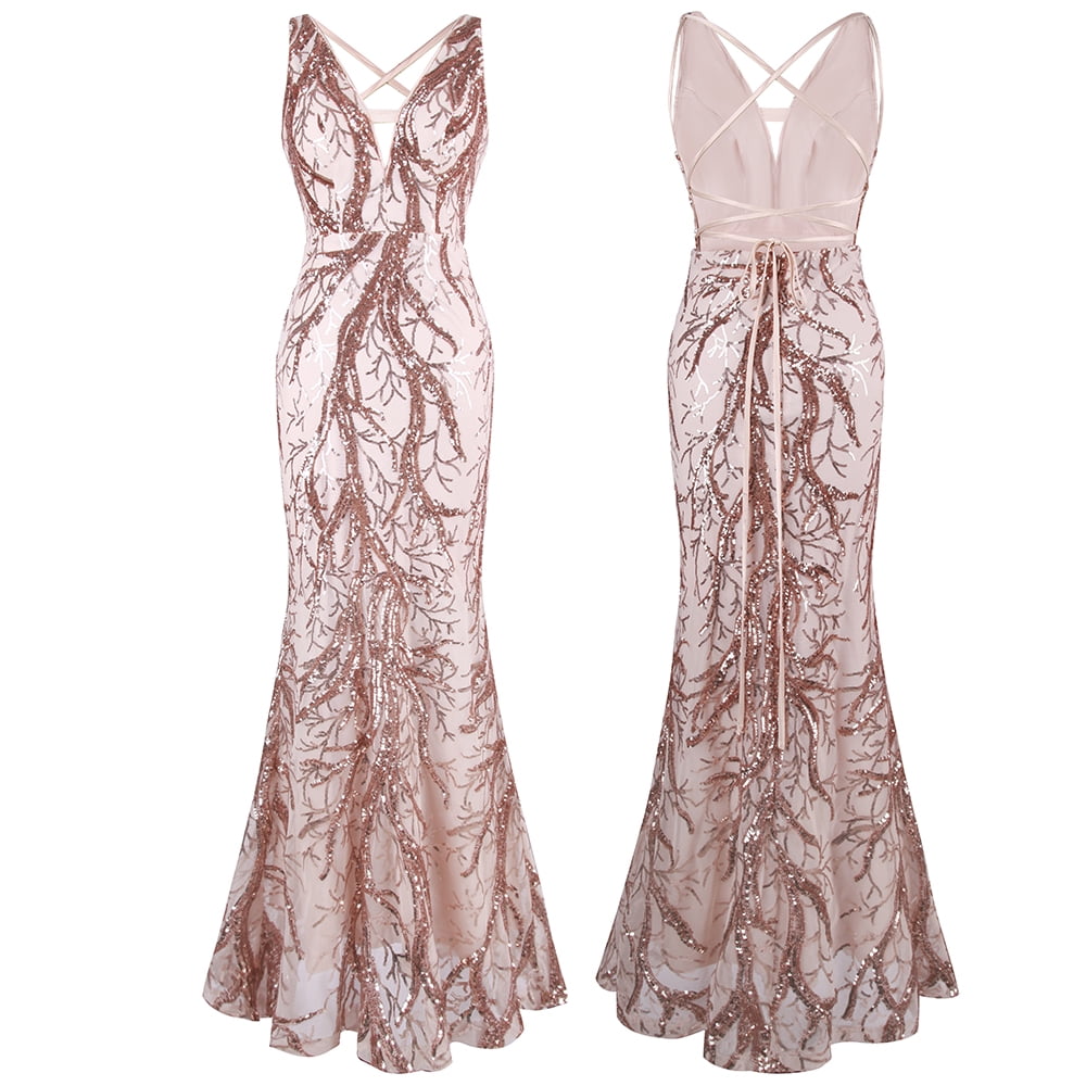 Angel-fashions Women's Sequin Pattern Long Evening Party Dress Elegant ...