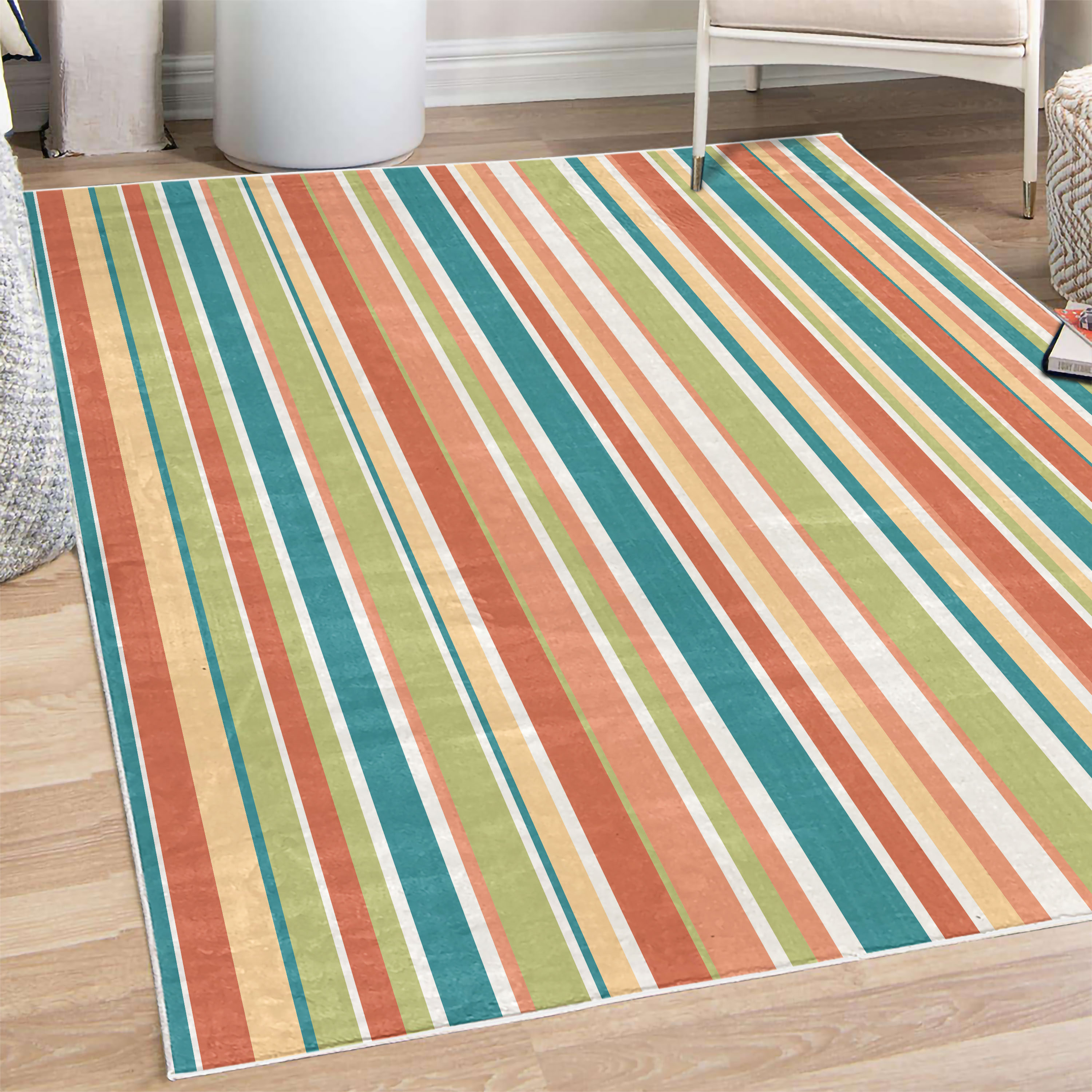 Pastel Decorative Rug, Vertically Striped Pattern Different Color ...