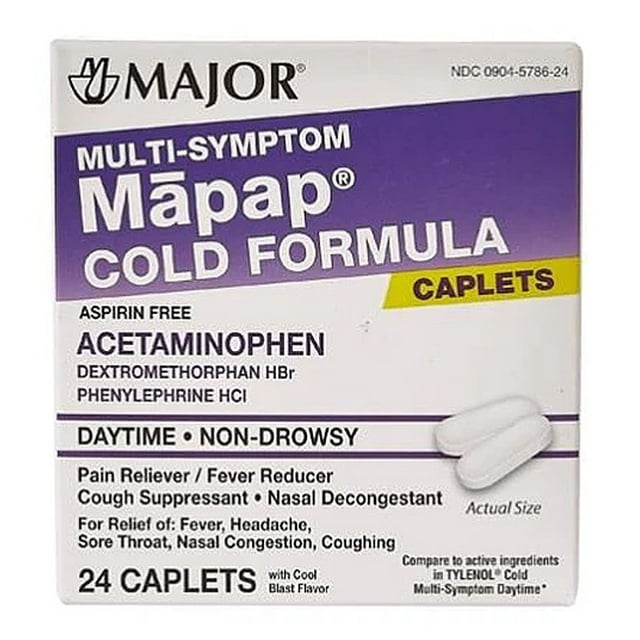 MAJOR MAPAP Cold Multi Symptom ACETAMINOPHEN-325 MG White 24 (Pack of 3 ...