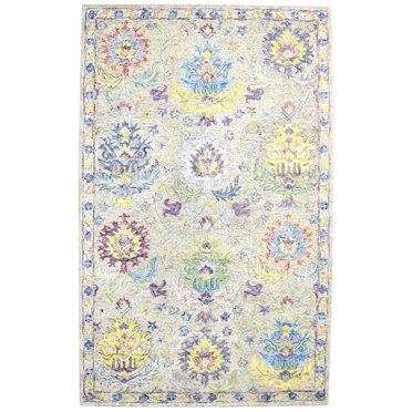 Hand Tufted Grey Wool Rug 5' X 8' Modern Scandinavian Bordered Room ...