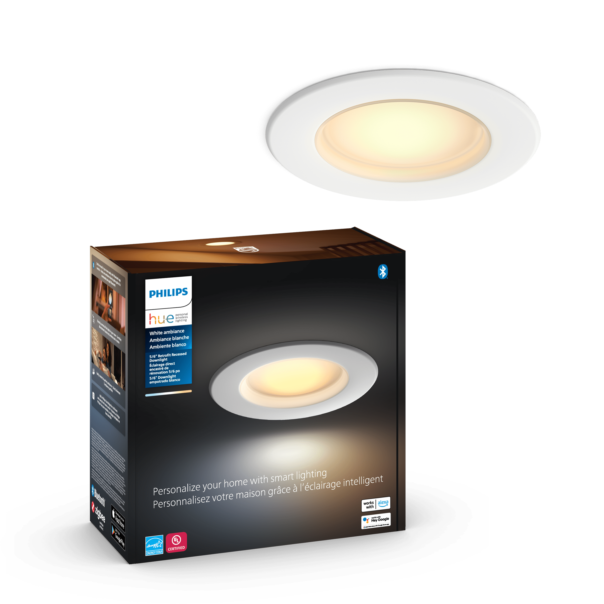Philips Hue White Ambiance 5/6" High Lumen Recessed Downlight, White ...