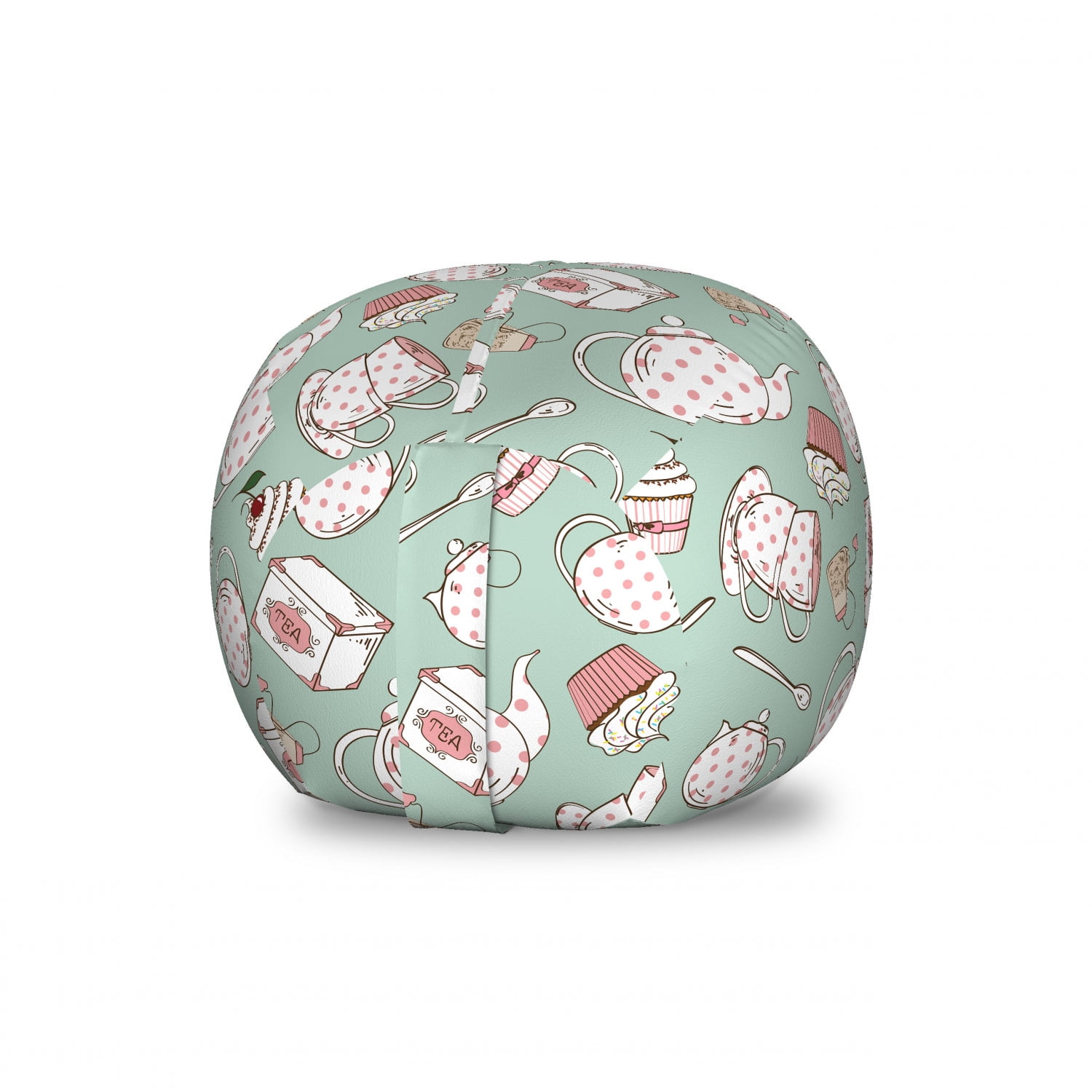Tea Party Storage Toy Bag Chair, Polka Dots on Teapots and Cups Cupcake ...