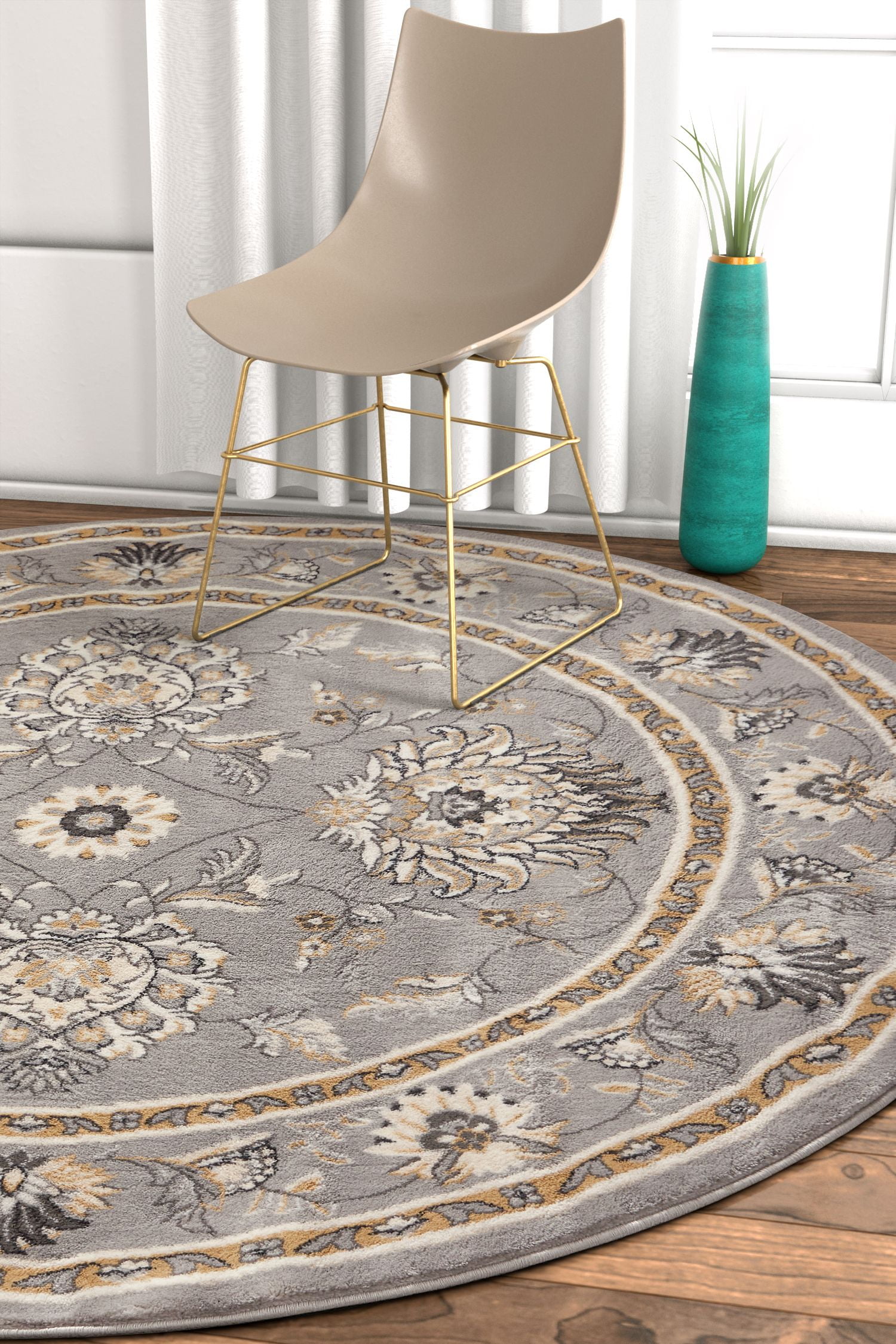 Well Woven Sultan Sarouk Grey Oriental 8 Round (7'10" Round) Area Rug ...
