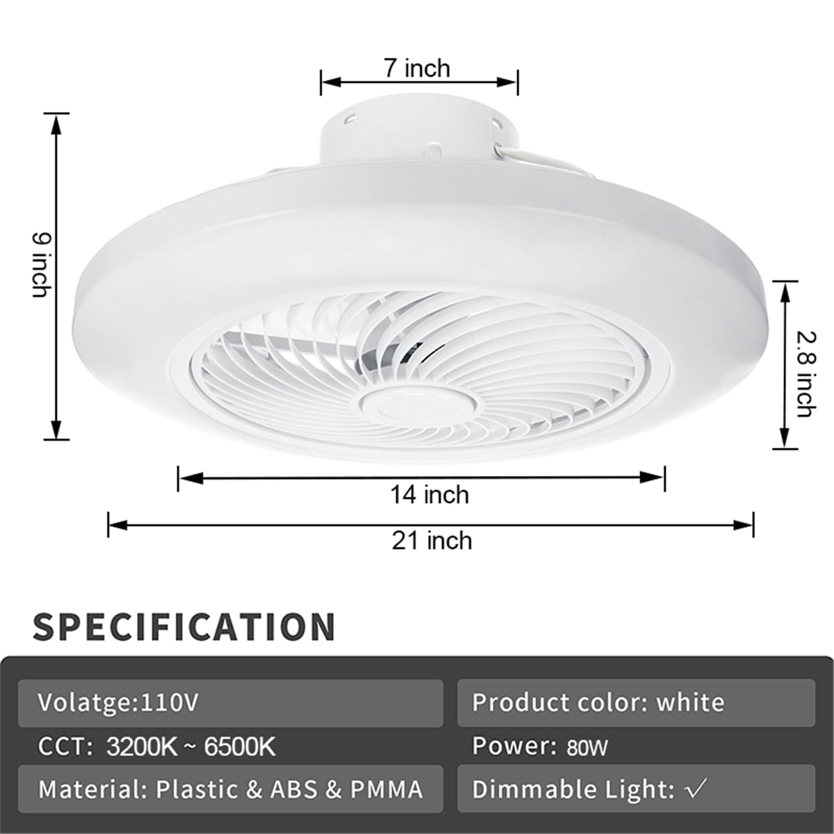 Buy Shintur 21'' Ceiling Fan with Light, Dimmable 3 Lighting Modes & 3 ...