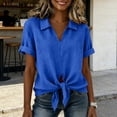 LEKWK Linen Tops for Women Short Sleeve V Neck Soft Shirts Loose Fit ...
