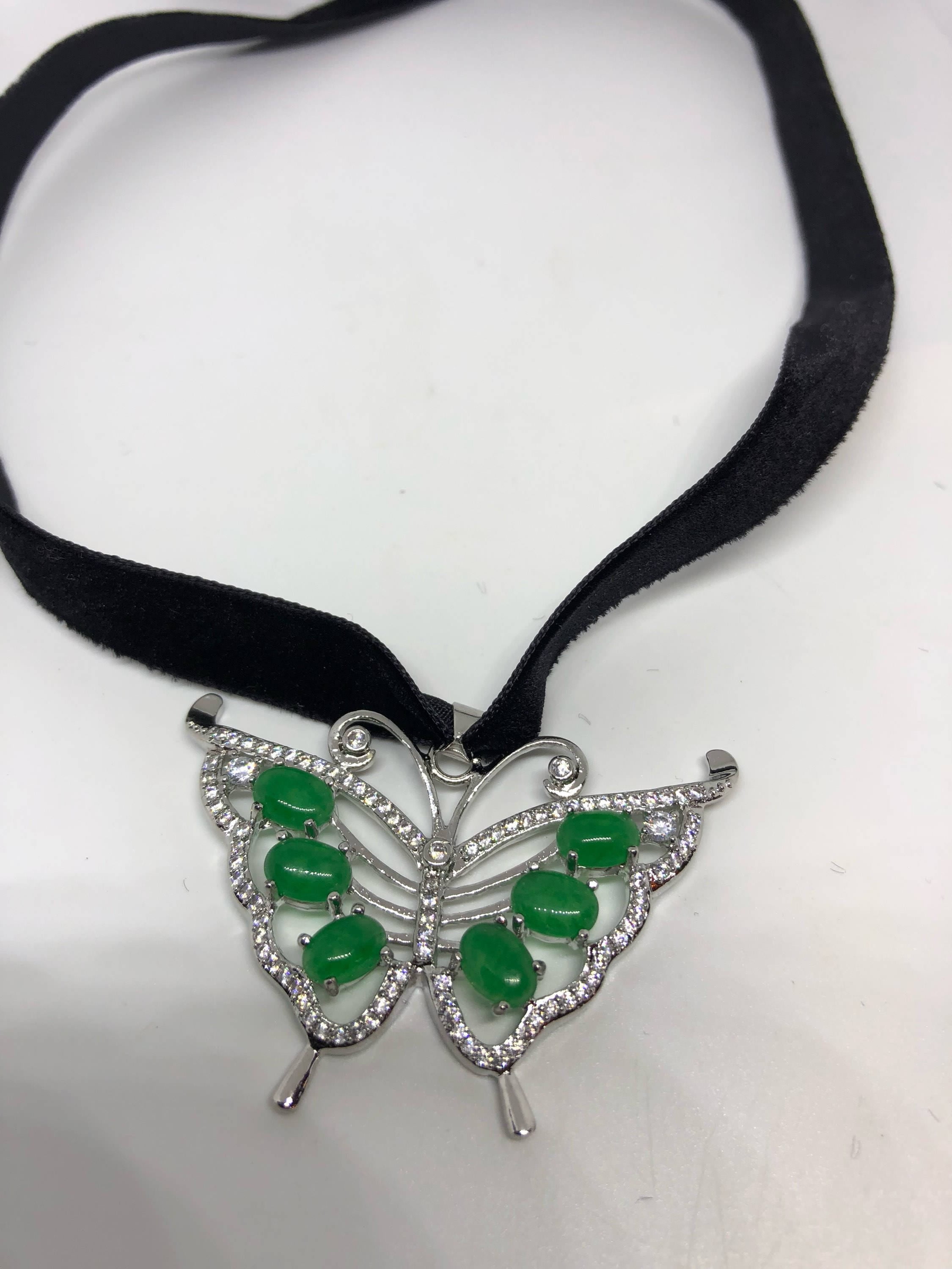 Vinate Green Jade Silver Finish Butterfy necklace - Walmart.com